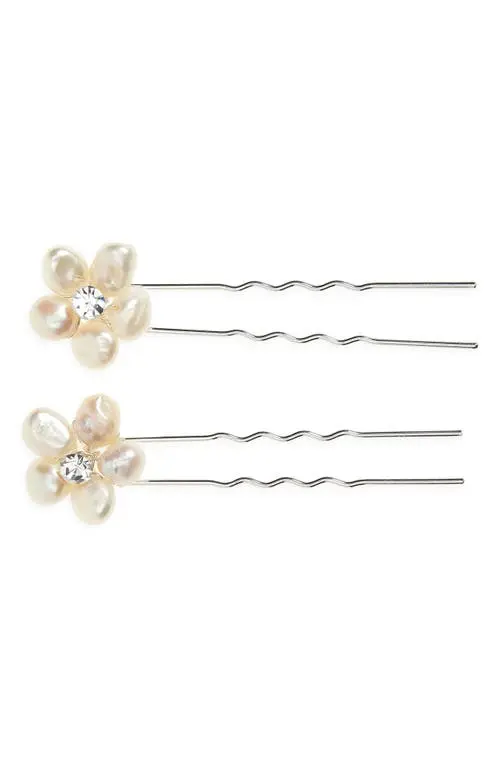 Brides & Hairpins Set Of Two Freshwater Pearl And Crystal Hair Pins - Silver
