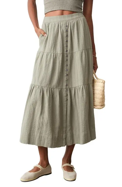 Marine Layer Tiered Cotton Maxi Skirt - Sage