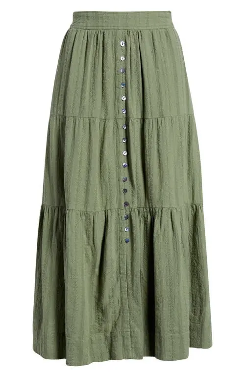 Marine Layer Tiered Cotton Maxi Skirt - Sage