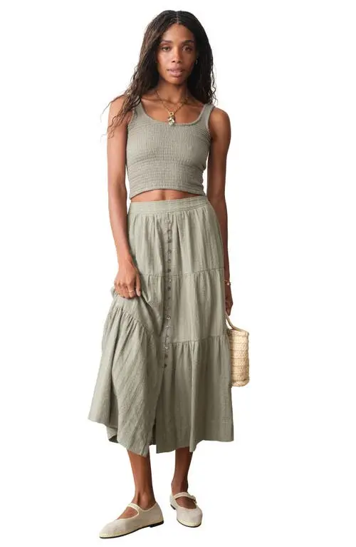 Marine Layer Tiered Cotton Maxi Skirt - Sage