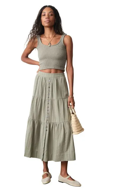 Marine Layer Tiered Cotton Maxi Skirt - Sage