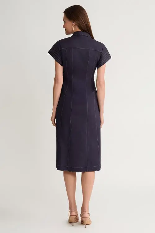 Ming Wang Fit-n-flare Contrast Stitch Cotton Maxi Dress