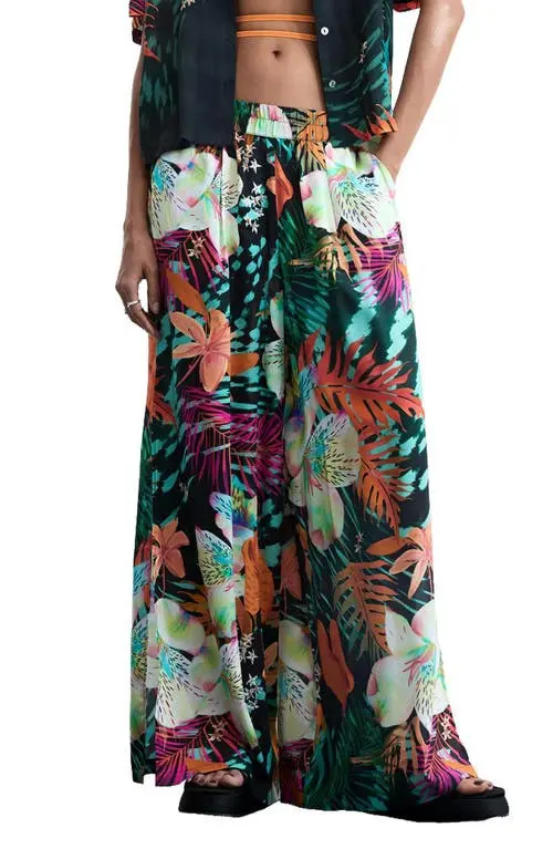 Desigual Tropical Print Wide Leg Trousers - Black