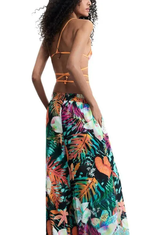 Desigual Tropical Print Wide Leg Trousers - Black