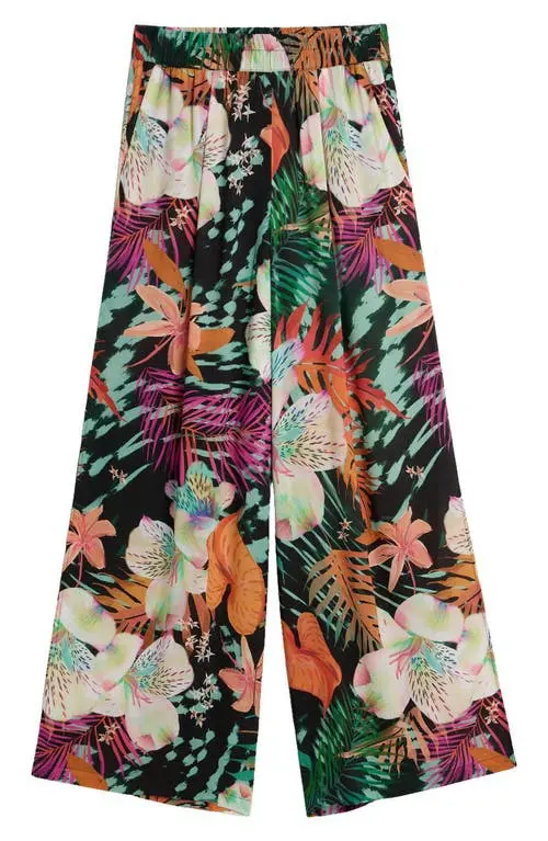 Desigual Tropical Print Wide Leg Trousers - Black