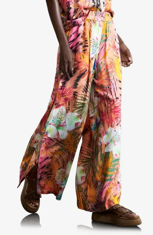 Desigual Tropical Print Wide Leg Trousers - Pink