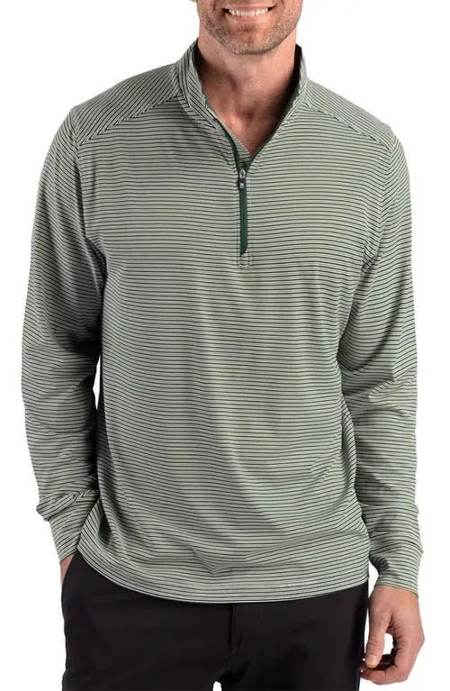 CBUK BY CUTTER & BUCK Forge Epic Confidence Stripe Performance Quarter Zip Pullover - Hunter/white