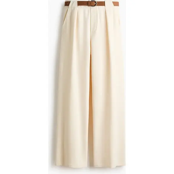 H&m Belted Ponte Pants - Cream