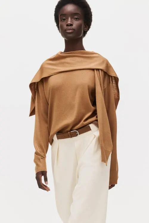 H&m Belted Ponte Pants - Cream
