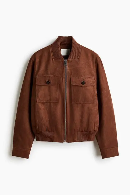 H&m Napped Finish Bomber Jacket With Zip-up Front