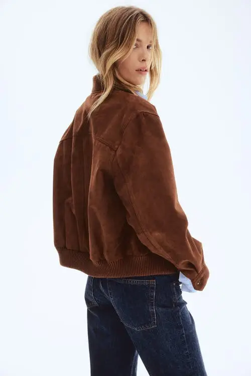 H&m Napped Finish Bomber Jacket With Zip-up Front