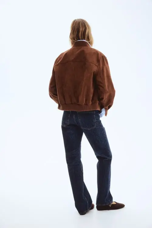 H&m Napped Finish Bomber Jacket With Zip-up Front