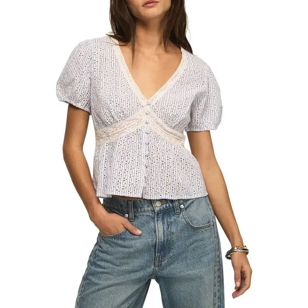 Lucky Brand Eyelet Embroidered Babydoll Top