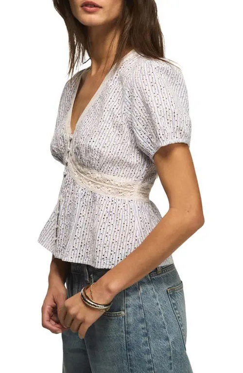 Lucky Brand Eyelet Embroidered Babydoll Top