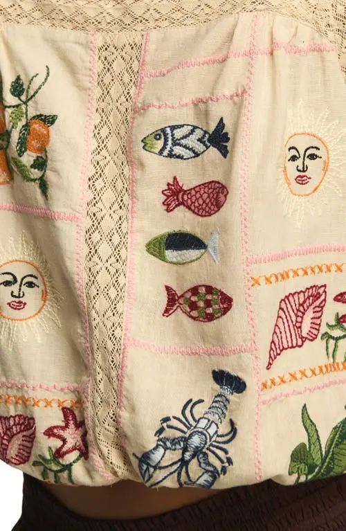 Lucky Brand Novelty Embroidered Sleeveless Top