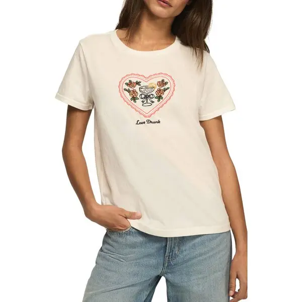 Lucky Brand Love Drunk Embroidered Cotton T-shirt