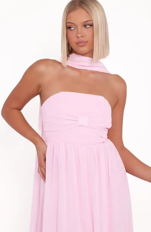 PETAL & PUP Celestria Strapless Chiffon Maxi Dress With Bow Detail