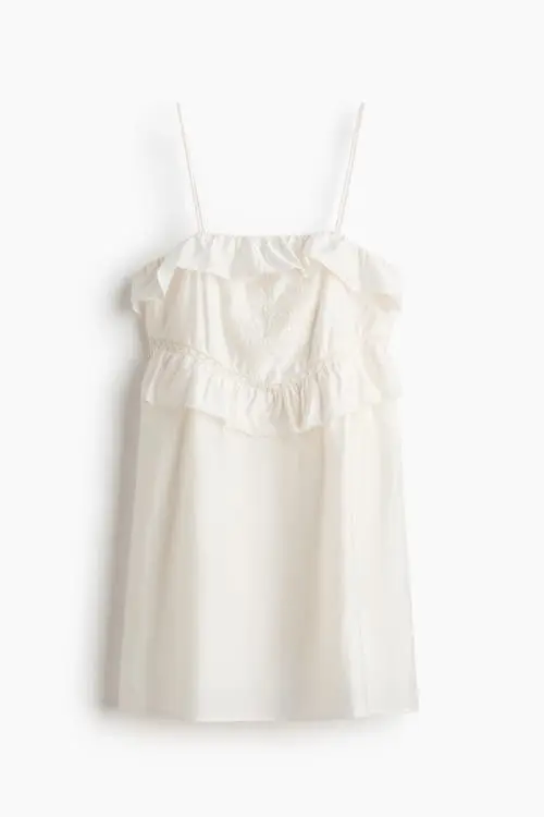 H&m Frill-trimmed Strappy Mini Dress With Embroidery