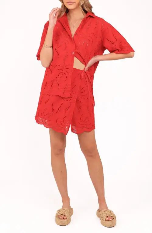 PETAL & PUP Cotton Eyelet Button-up Shirt And Wrap Skirt Set
