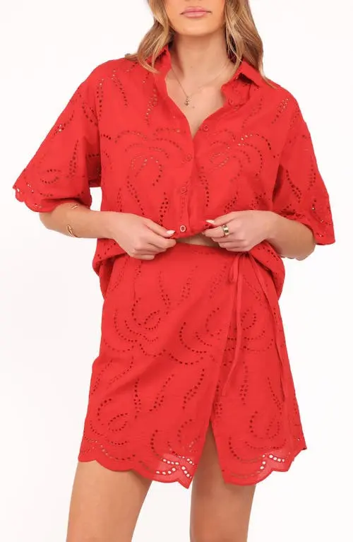 PETAL & PUP Cotton Eyelet Button-up Shirt And Wrap Skirt Set