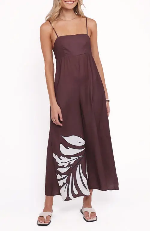 PETAL & PUP Sleeveless Square Neck Wide Leg Jumpsuit With Floral Print - Brown Palm