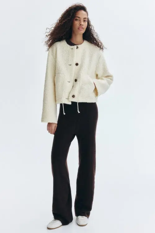 H&m Teddy Jacket With Drawstring Hem