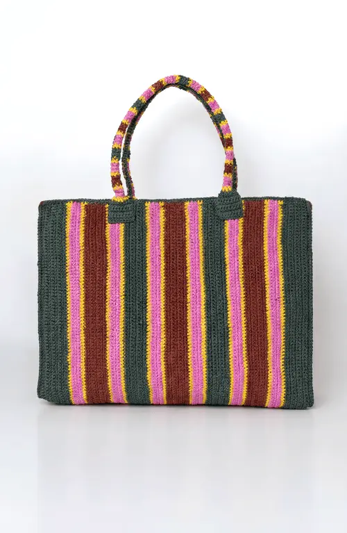 JURGI Multi Stripe Raffia Tote Bag - Multi Pink