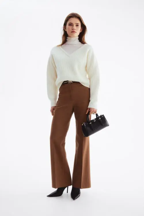 H&m Belted Bootcut Trousers - Brown
