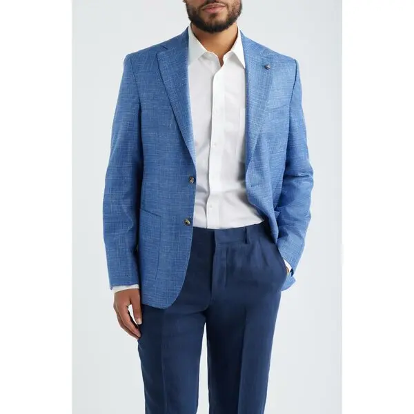 JACK VICTOR Morton Contemporary Fit Slub Wool & Silk Blend Sport Coat - Blue