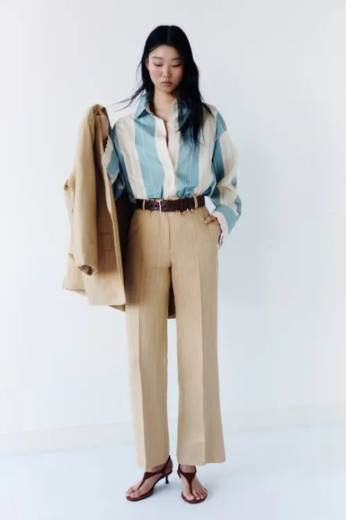 H&m Tailored Linen-blend Trousers With Pinstripes