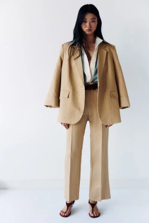 H&m Tailored Linen-blend Trousers With Pinstripes