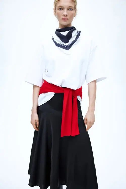 H&m Satin Twill Midi Skirt