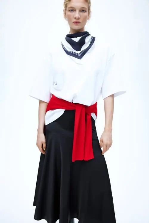 H&m Satin Twill Midi Skirt - Black