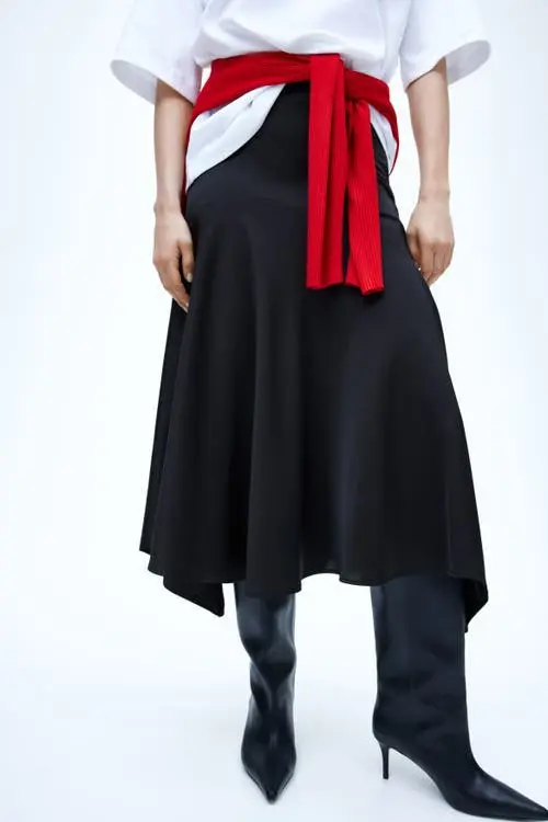 H&m Satin Twill Midi Skirt