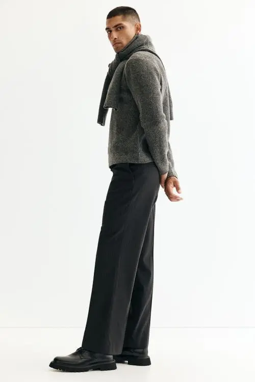 H&m Relaxed Fit Suit Trousers - Black/pinstriped