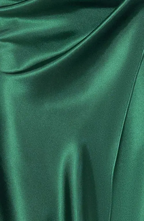 Betsy & Adam Ruched Sleeveless Satin Charmeuse Gown - Hunter