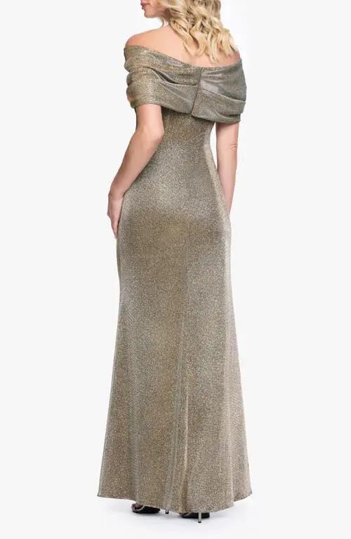 Betsy & Adam Galaxy Metallic Twist Detail Off The Shoulder Gown