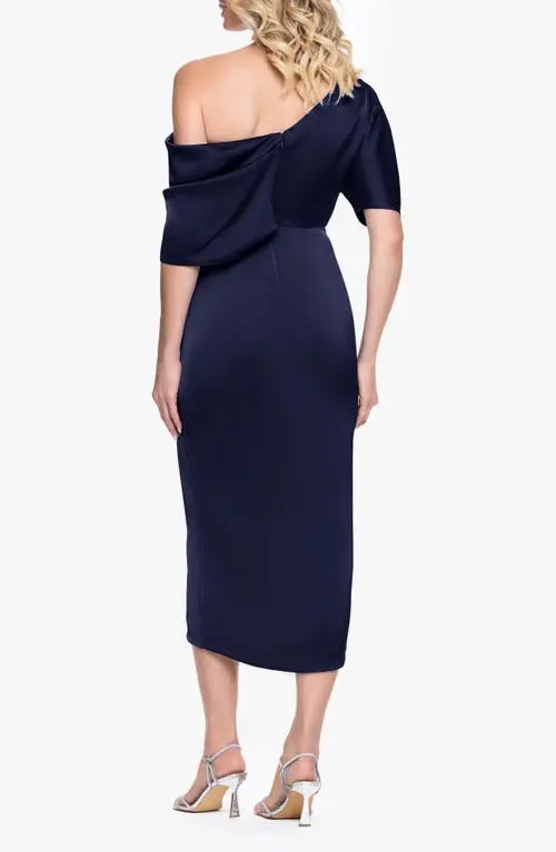 Betsy & Adam One-shoulder Satin Cocktail Dress - Navy