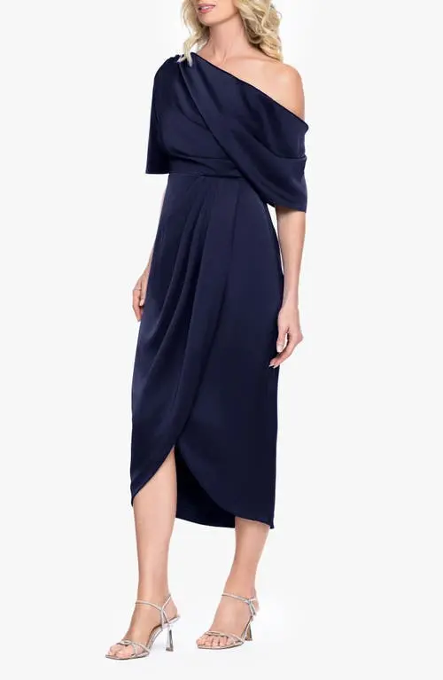 Betsy & Adam One-shoulder Satin Cocktail Dress - Navy