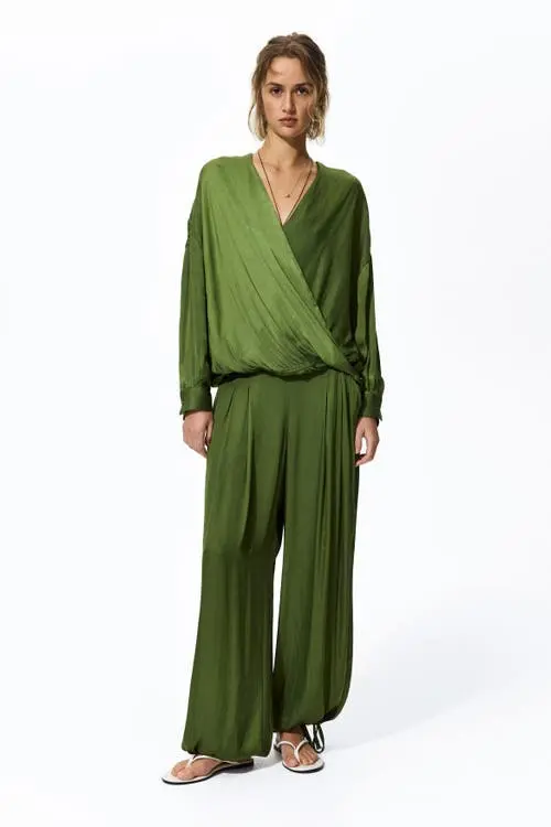 H&m Relaxed-fit Wrapover Blouse With V-neck And Dropped Shoulders