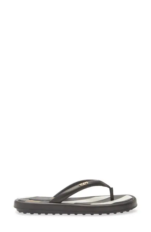 TOD'S Stripe Leather Gomma Flip Flops