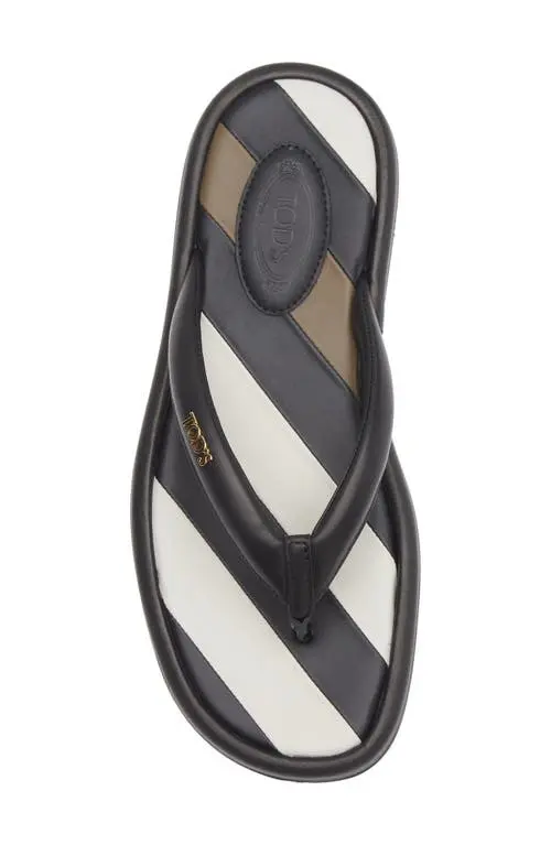 TOD'S Stripe Leather Gomma Flip Flops