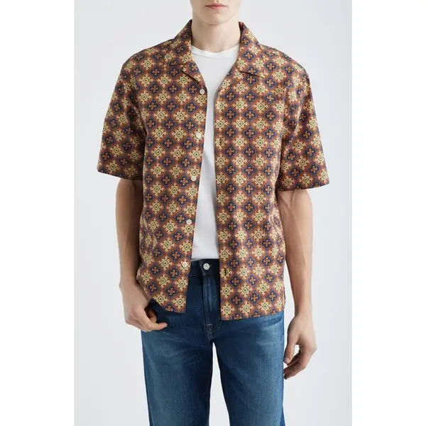WAX LONDON Didcot Cotton Seersucker Camp Shirt
