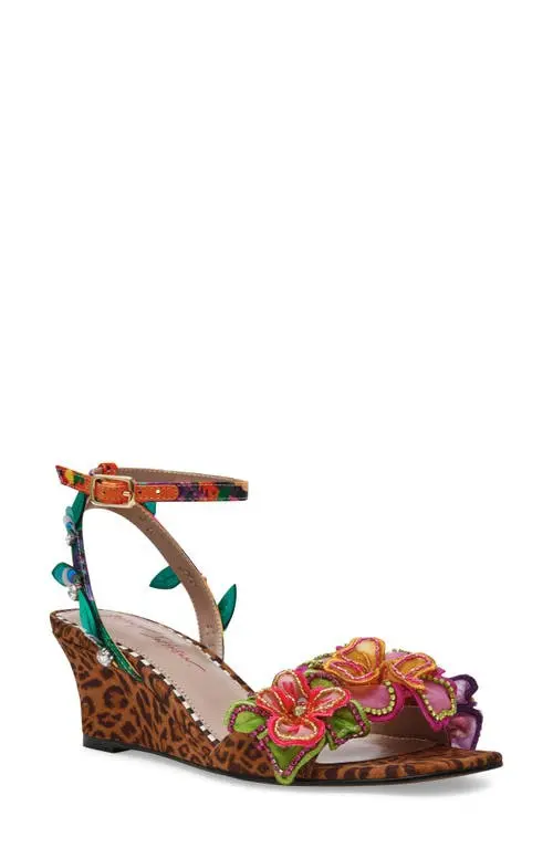 Betsey Johnson Spenser Embellished Ankle Strap Wedge Sandals