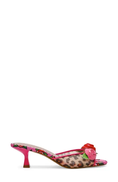 Betsey Johnson Floral Embellished Leopard Print Mules