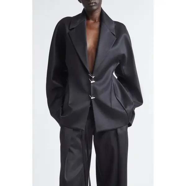 GRACE LING Padlocks Wool Blend Satin Blazer