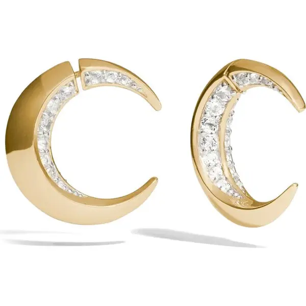 AWE INSPIRED Crescent Moon Bypass Hoop Earrings With White Topaz - 14k Gold Vermeil