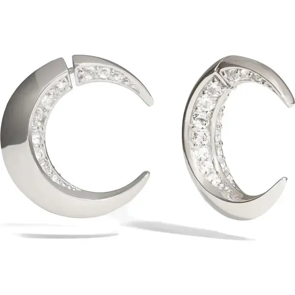 AWE INSPIRED Crescent Moon Bypass Hoop Earrings With White Topaz - 925 Sterling Silver