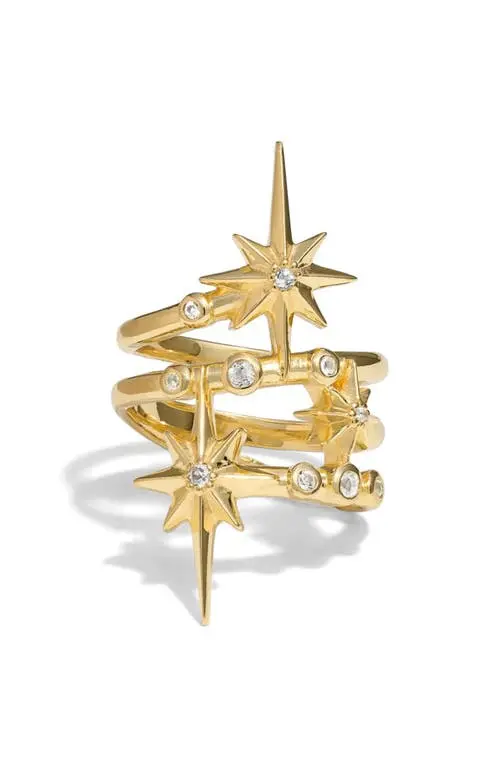 AWE INSPIRED Wrap Ring With Star Motifs And White Topaz - 14k Gold Vermeil
