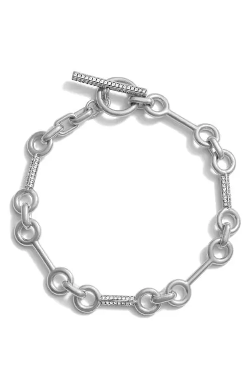 AWE INSPIRED Sterling Silver Horsebit Toggle Bracelet With White Sapphires - 925 Sterling Silver